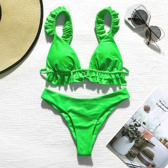 Swim | New Green Sexy Ruffle Bikini Set With Push Up | Poshmark